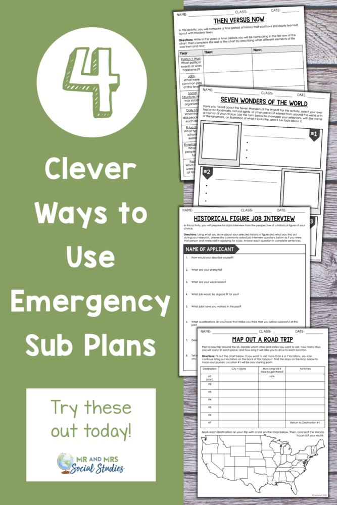 4 Clever Ways to Use Emergency Sub Plans - Mr and Mrs Social Studies