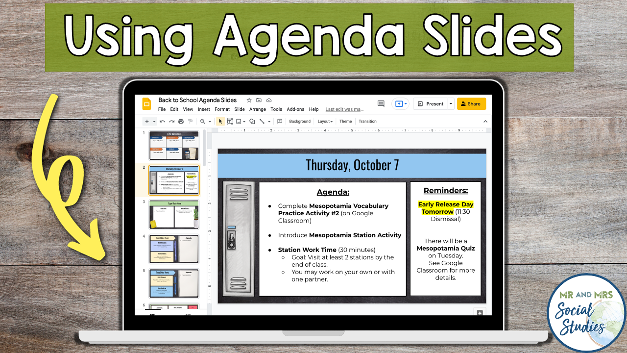 Daily Agenda Slides for Middle School - Mr and Mrs Social Studies